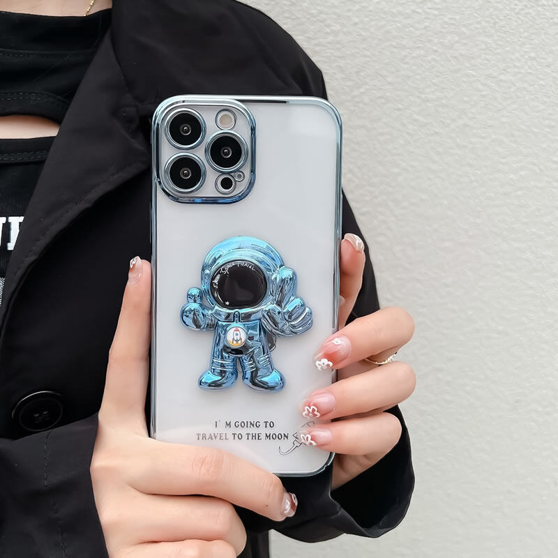 ฮาร์ดกรณีใสกับนักบินอวกาศพับยืนสำหรับ iPhone 13 12 Pro Max 13pro ...