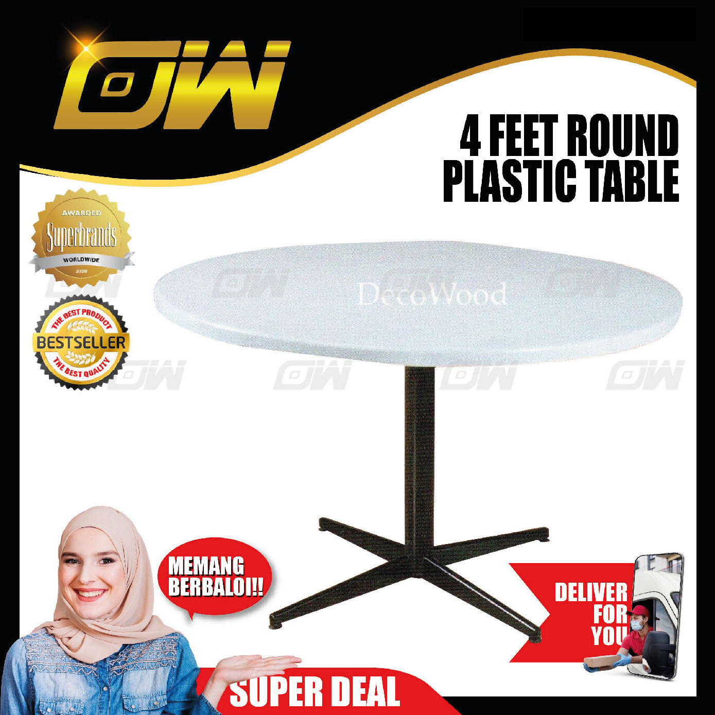 4-Feet Round Plastic Table/Dining Table/Writing Table/Mamak Table ...