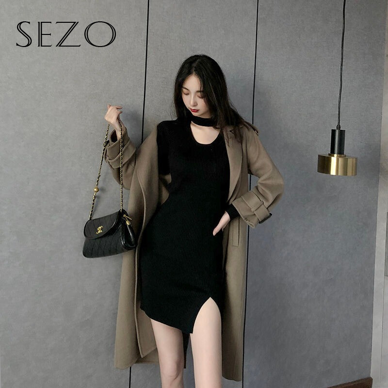 SEZO เวอร์ชั่นเกาหลีของชุดเดรสเซ็กซี่คอเชือกแขวนคอแขนยาวสะโพกสำหรับ ...