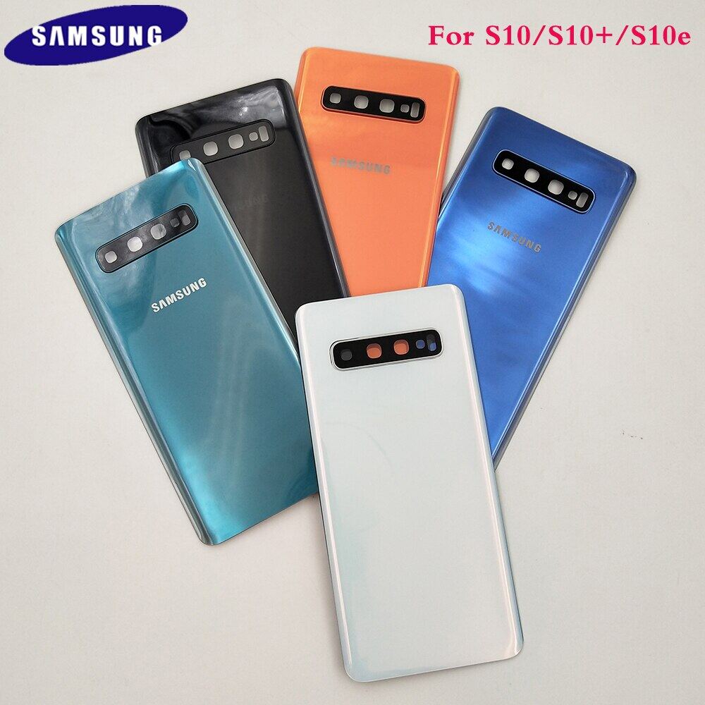 กระจกด้านหลังของแท้สำหรับ Samsung Galaxy S10 S10 Plus S10 + S10e ฝาครอบแบตเตอรี่ด้านหลังแผงประตู ...