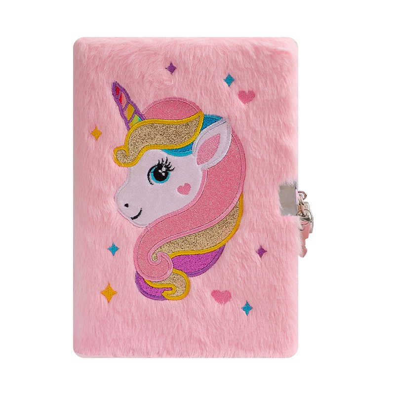 Cute Plush A5 Note Books With Lock Cartoon Unicorn Notebook Rainbow Pink Blue Purple Fluffy ...
