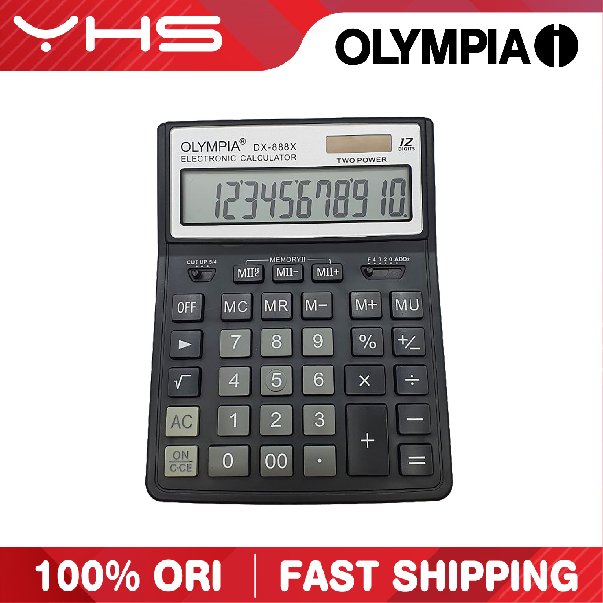 OLYMPIA Calculator DX-888X 12 Digits with Twin Power Battery + Solar & Big Display | Lazada