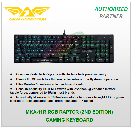 ARMAGGEDDON MKA-11R RGB RAPTOR (2ND EDITION) RGB GAMNG KEYBOARD | Lazada
