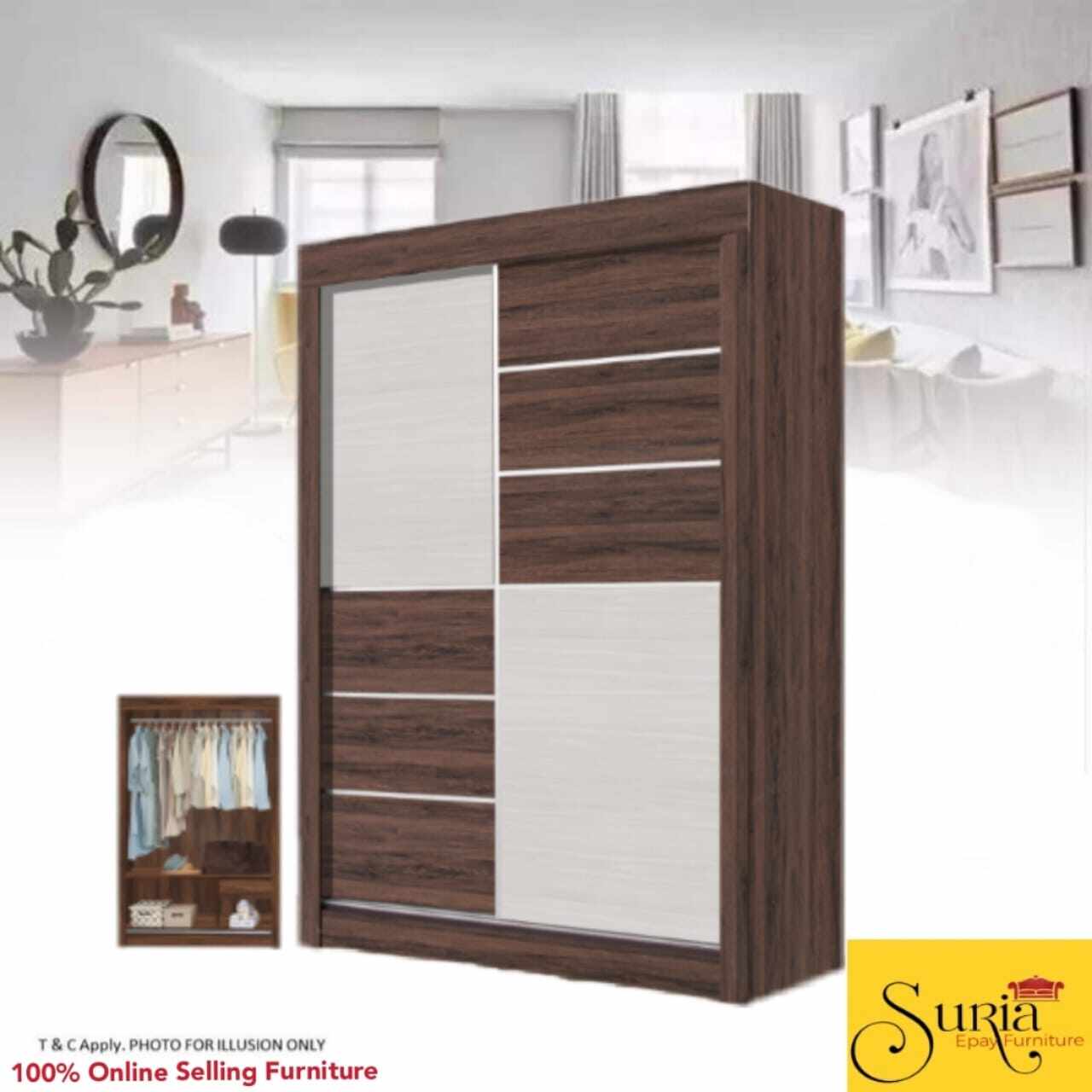 Sliding Door Wardrobe 4X6FT / Almari Baju Corak Kotak 4x6 kaki | Lazada