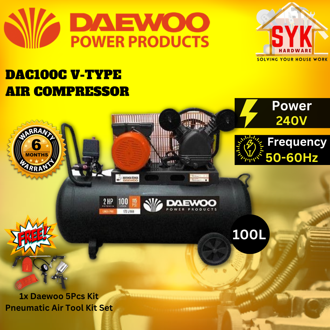 SYK Daewoo DAC100C V-Type Air Compressor Air Wrench Nail Gun Angin ...