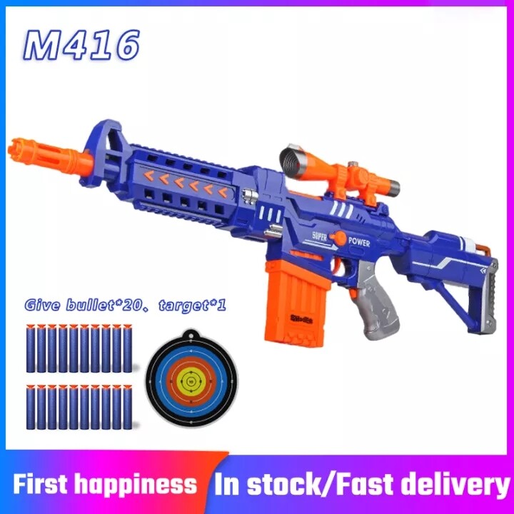 Ready Stock Pistol Mainan/electric continuous bullets M416/senapang/soft bullet gun children's ...