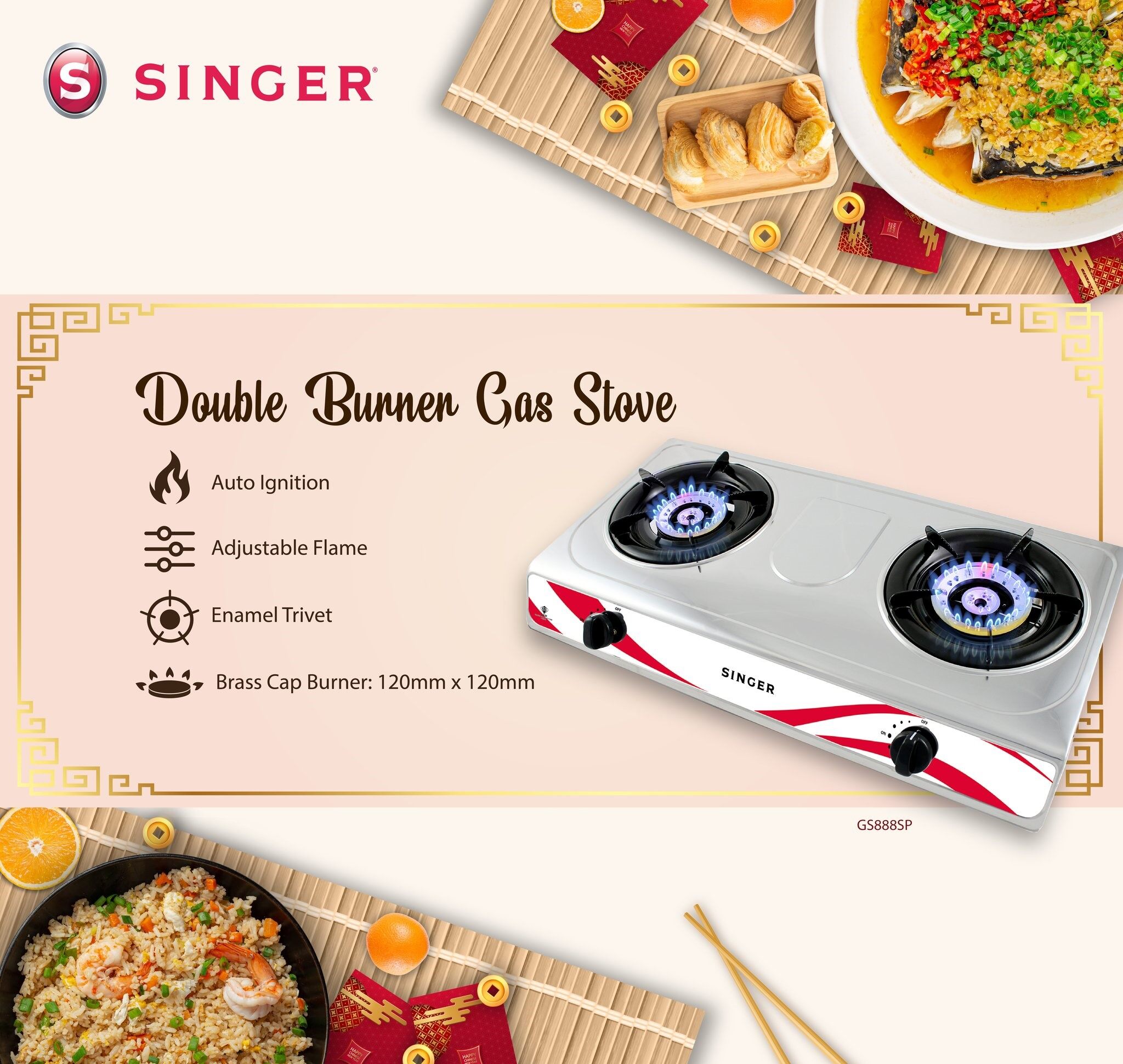 Singer Double Burner Gas Stove GS888SP | Lazada