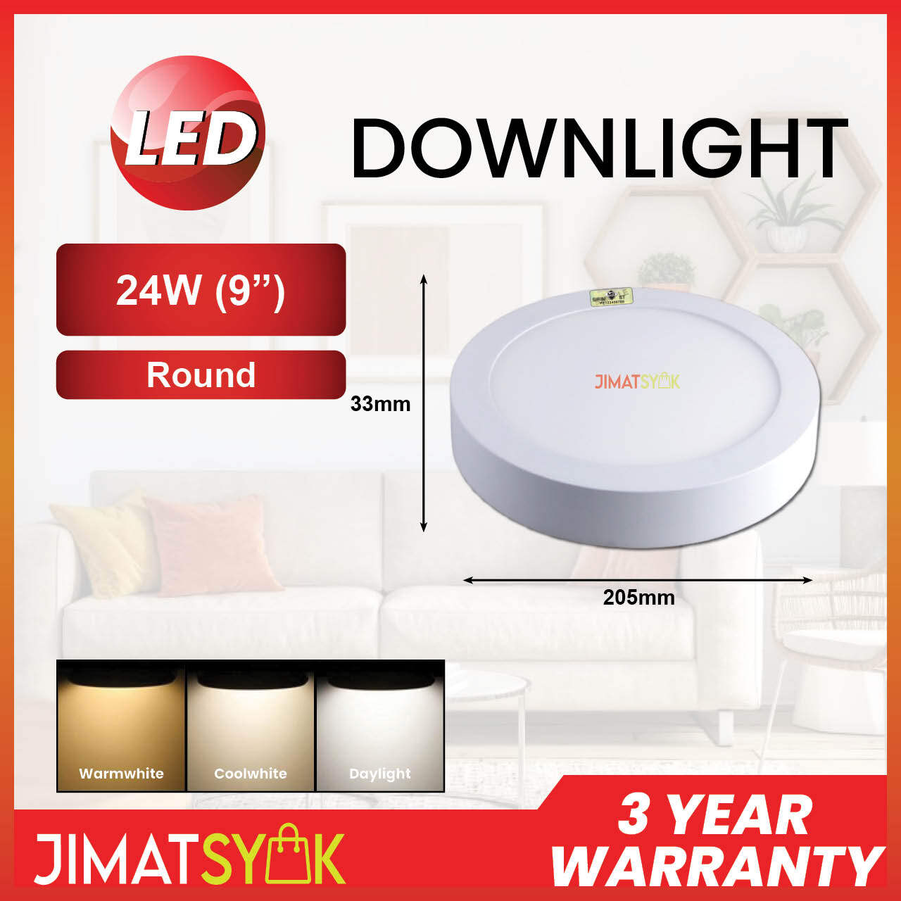 [SIRIM] LED Surface Downlight 7" 18W / 9" 24W LED Surface Mounted Panel ...
