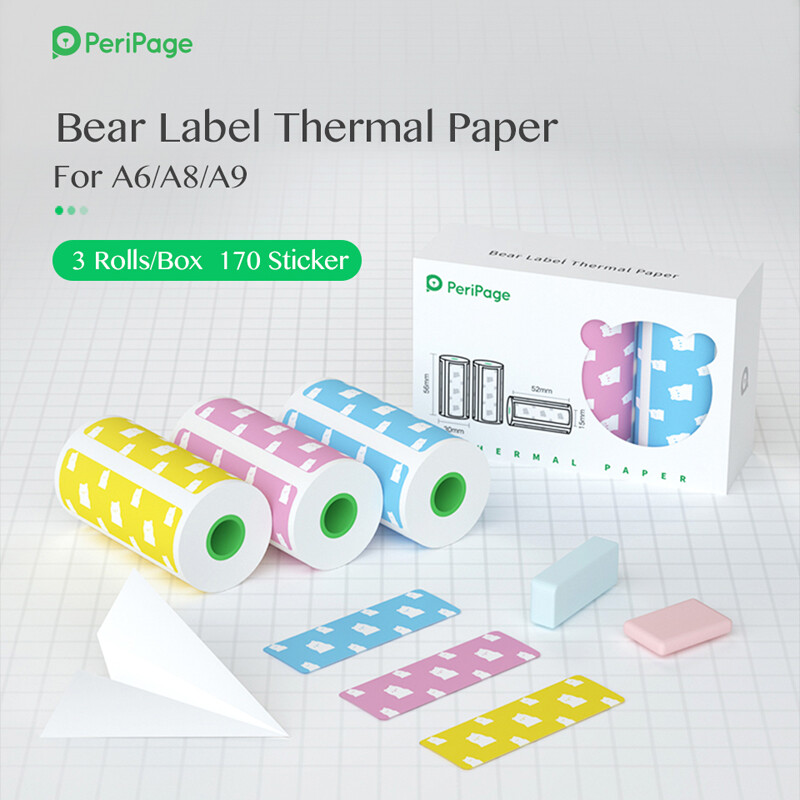 PeriPage 3 Rolls 52mm Width Label Thermal Paper Sticker Self-Adhesive ...