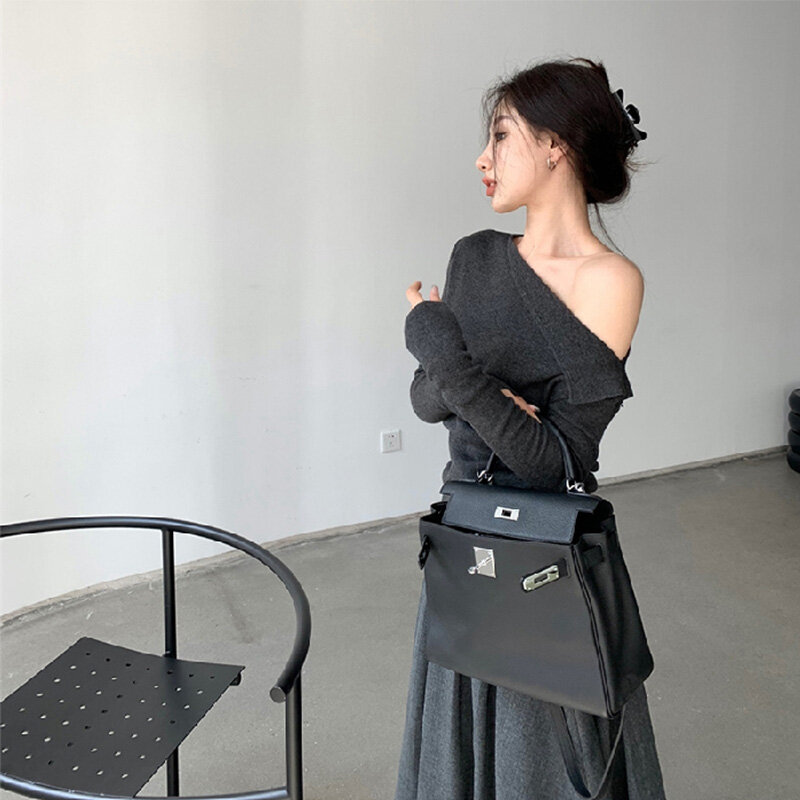 GW ไหล่เฉียงสลิมฟิต2023เสื้อถักด้านล่างเสื้อยืด | Lazada.co.th