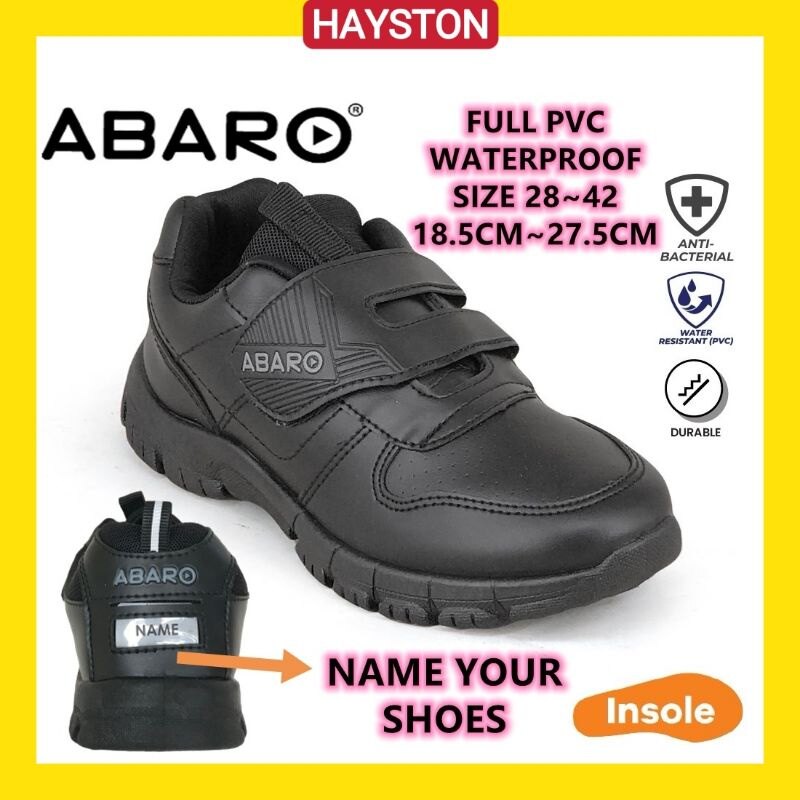 ABARO Name Your Shoes Kasut Sekolah Hitam Sekolah Rendah Full PVC ...