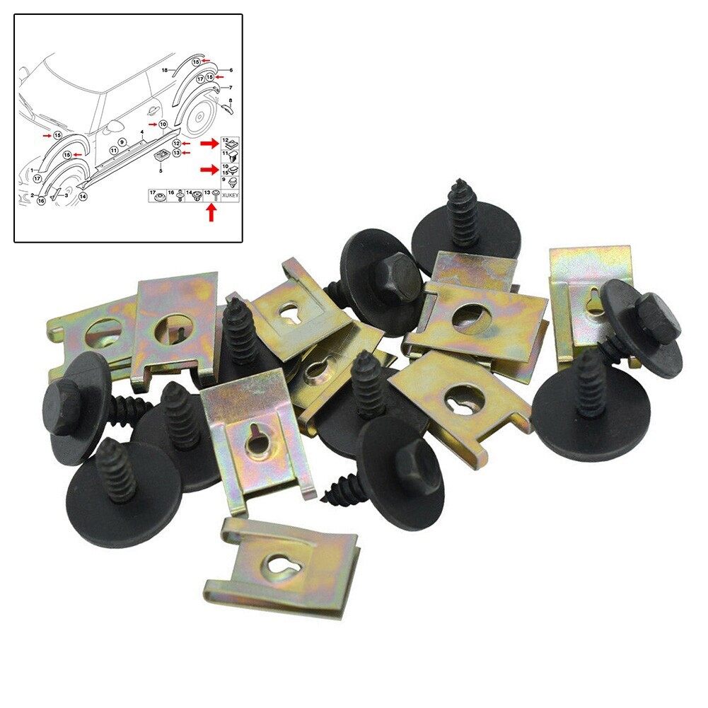 20Pcs Self-Tapping Hex Bolts W/ Washer & U-Nut Speed Fastener Clips Set ...