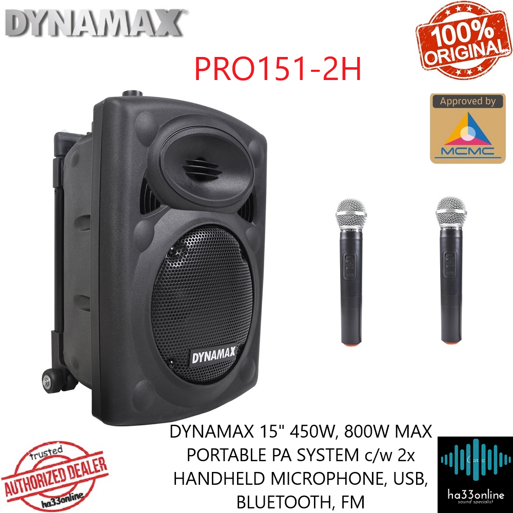 DYNAMAX PRO151 2H 15" 800W MAX ACTIVE PORTABLE PA SYSTEM WITH MCMC c/w ...