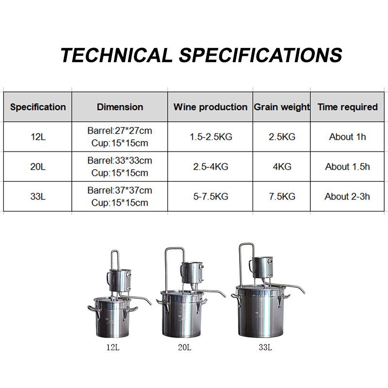 12L/20L/33L Copper Tube Moonshine Still Spirits Kit Water Alcohols ...