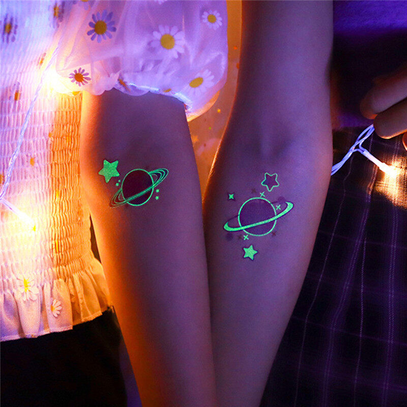 Luminous Night Tattoo สติกเกอร์ชั่วคราวกันน้ำ Snowflower Moon Tatto ...