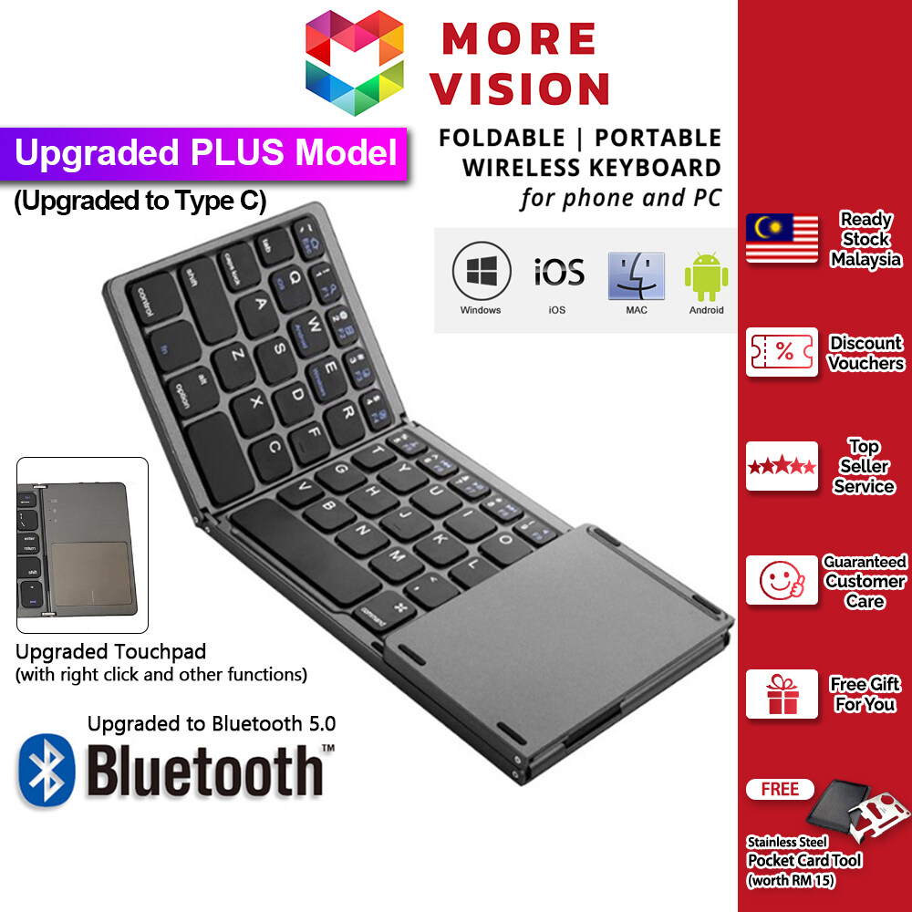 Foldable Bluetooth Keyboard QWERTY Touchpad USB Charging Wireless ...