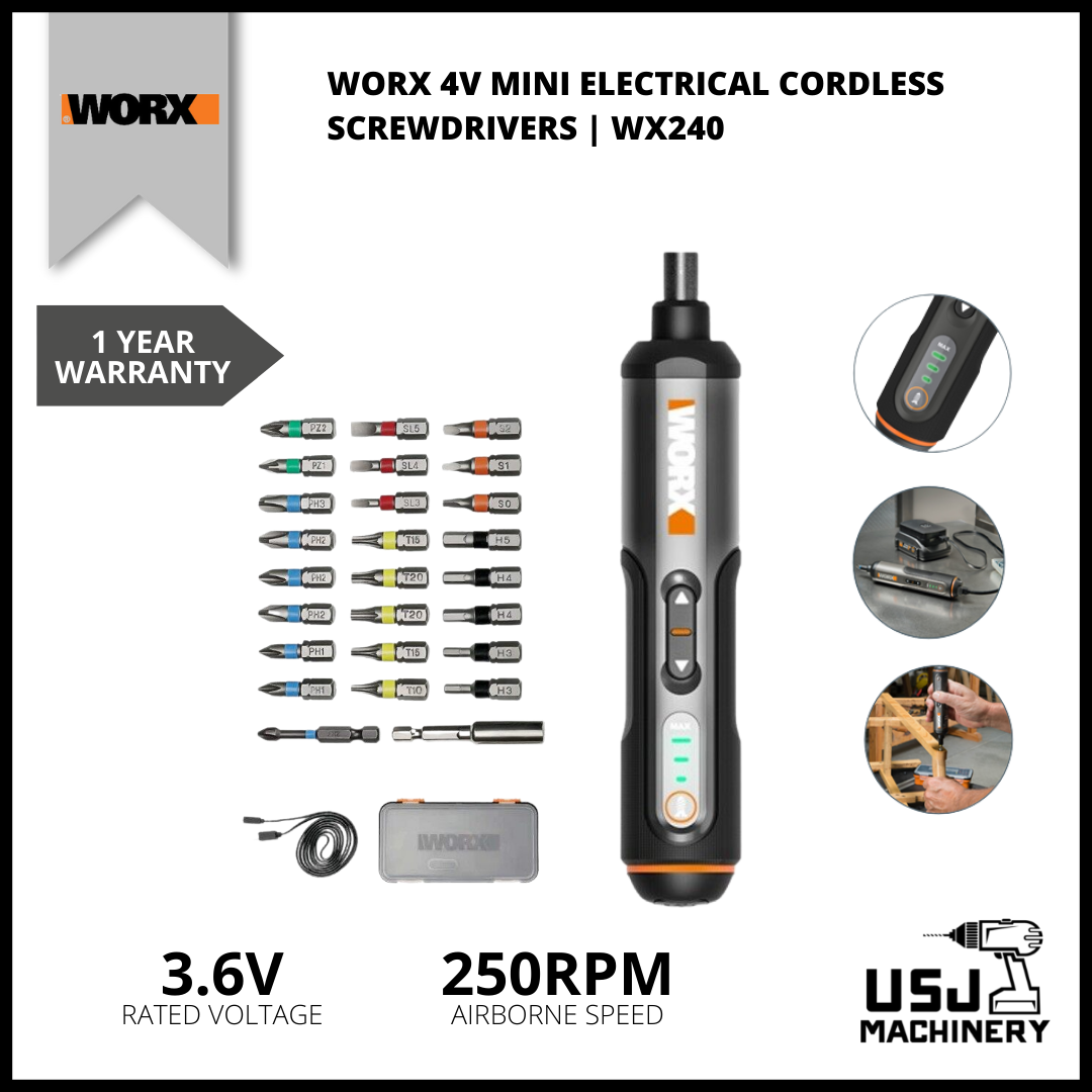 WORX 4V Mini Electrical Cordless Screwdriver WX240 | 1 Year Warranty ...