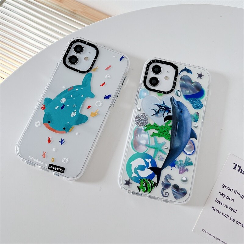 พร้อมสต็อก TiFY【Dolphins Sharks】Soft ซิลิโคน TPU Case iPhone สำหรับ13 ...
