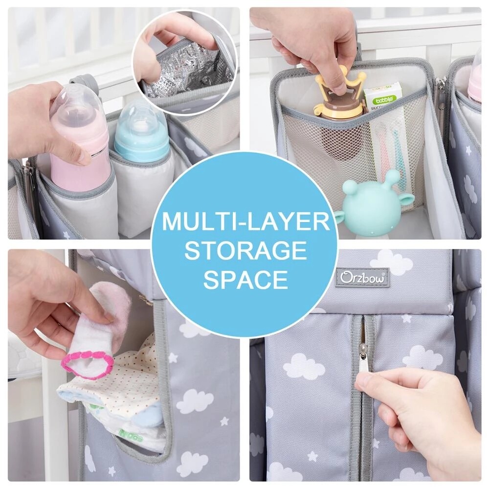 Orzbow Baby Bed Organizer Hanging Bags For Newborn Crib Diaper Storage ...