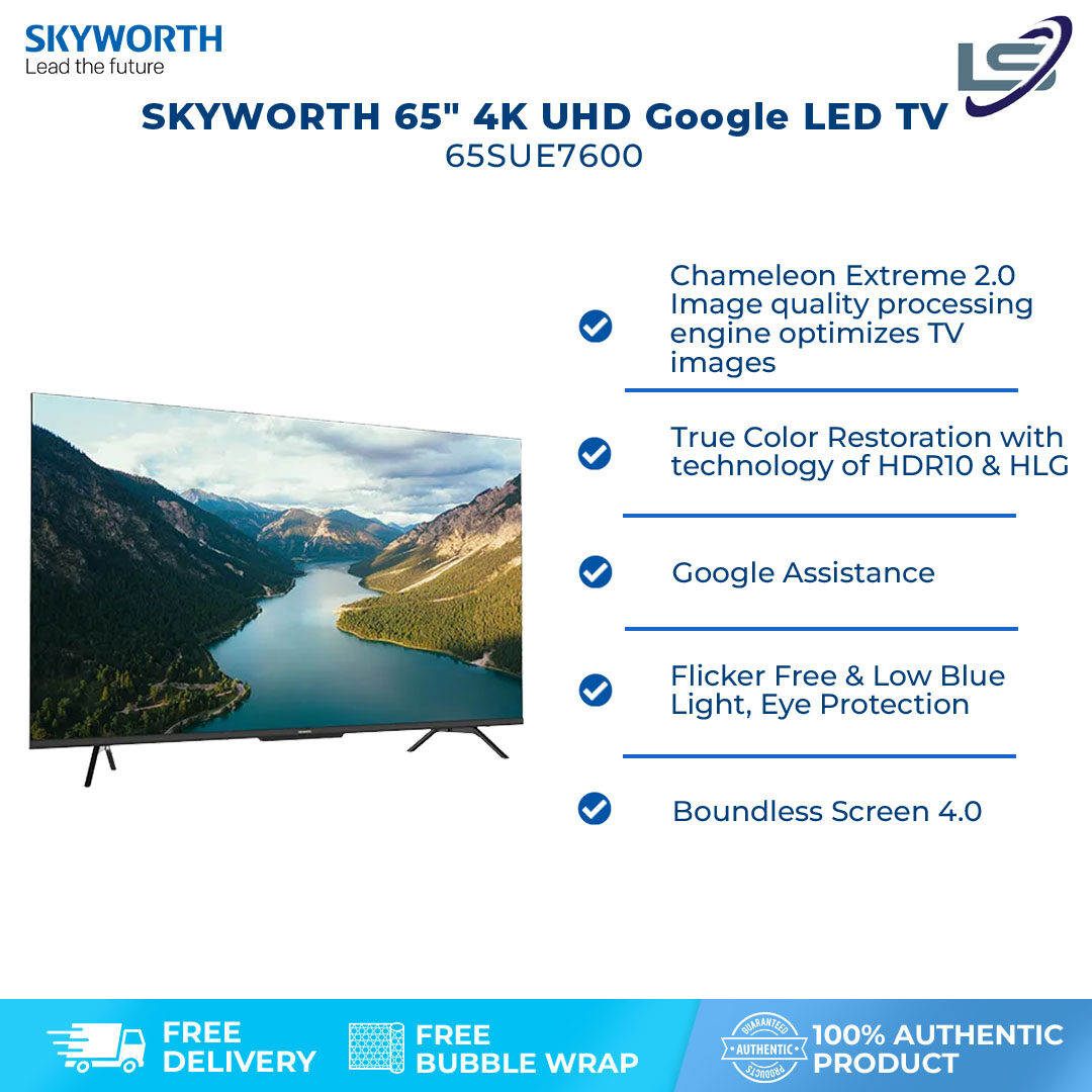 SKYWORTH 65" 4K UHD Google TV 65SUE7600 | HDR10 | Flicker Free | Dolby Audio | Bluetooth 5.1 ...