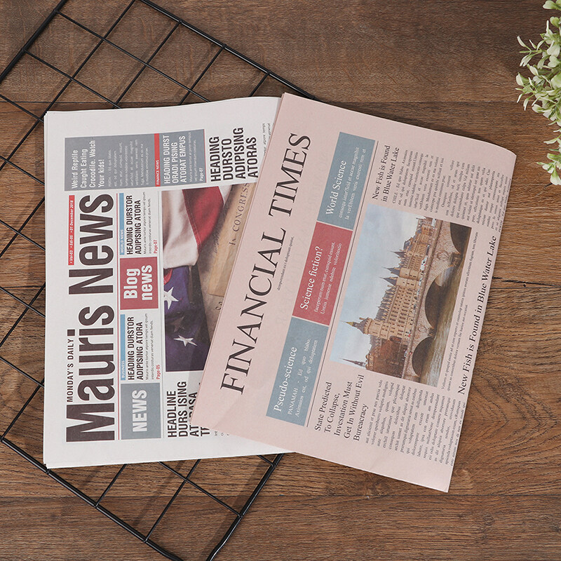 2pcs retro English nostalgic newspaper flower wrapping paper photo ...