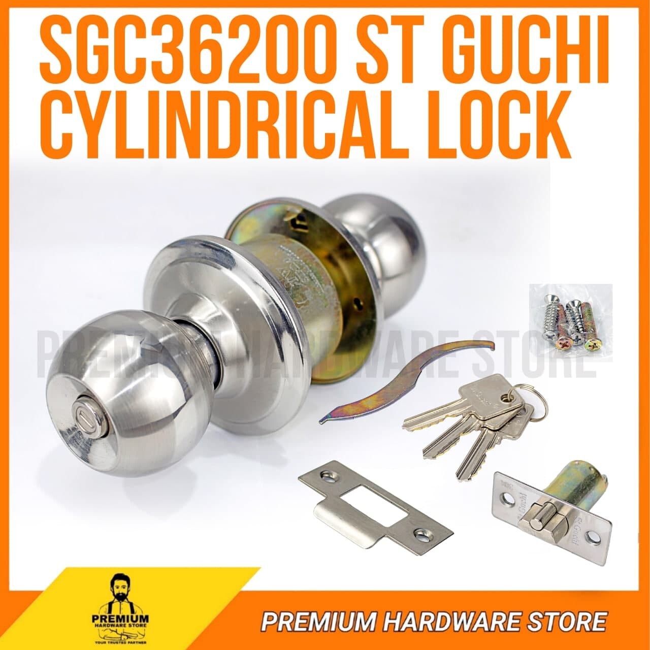 ST GUCHI Heavy Duty Cylindrical Lock SGCD-36200 Stainless Steel SUS304 Home Room Door Lock Set ...