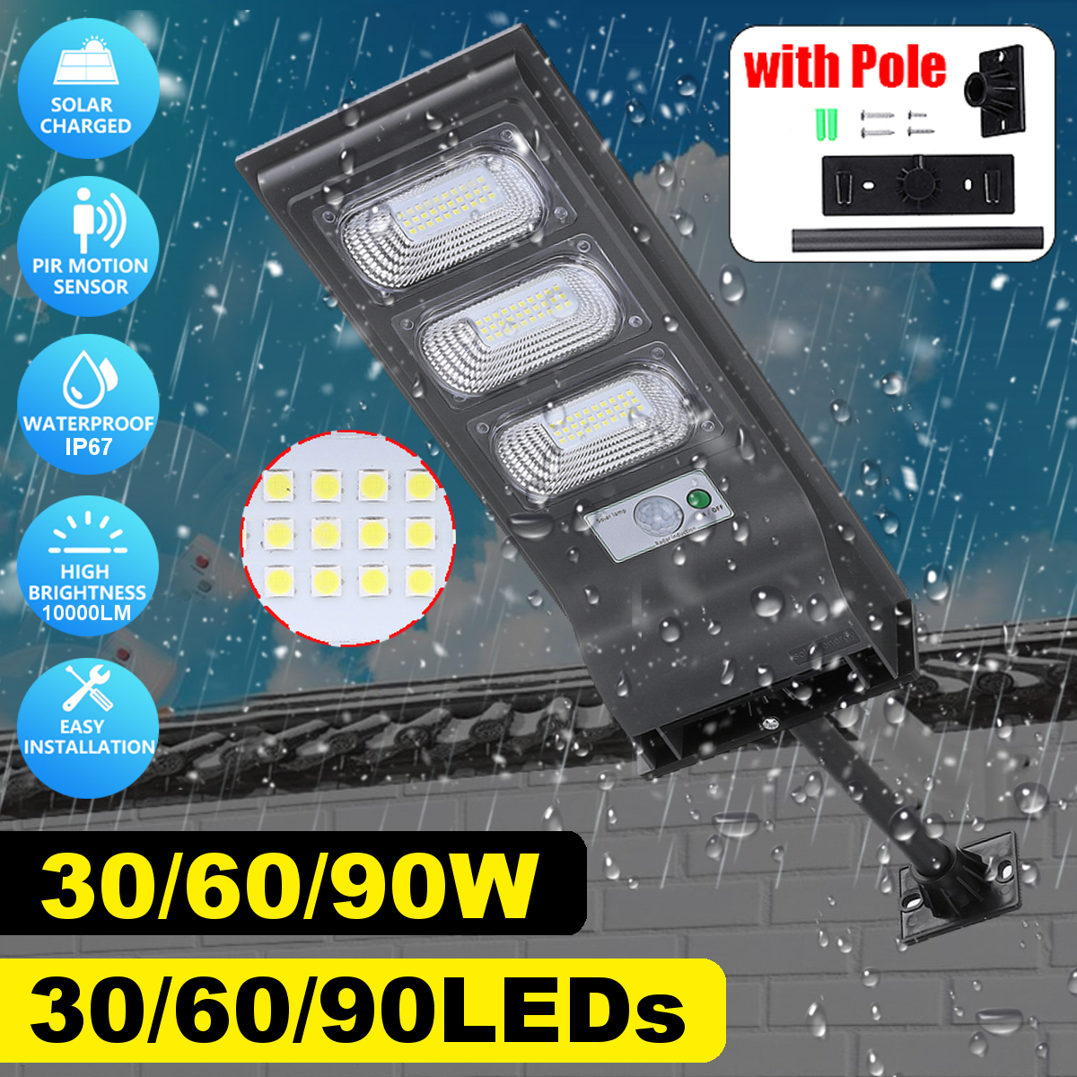 AUGIENB 30W/60W/90W Solar Street Light 30/60/90ไฟ LED พลังงานแสงอาทิตย์ ...
