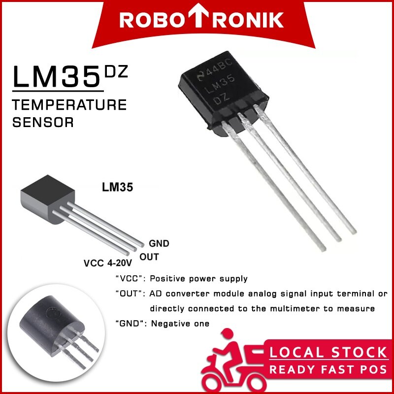 LM35 Temperature Sensor LM35DZ Precision Celsius w Analog Output, Compatible Arduino Raspberry ...