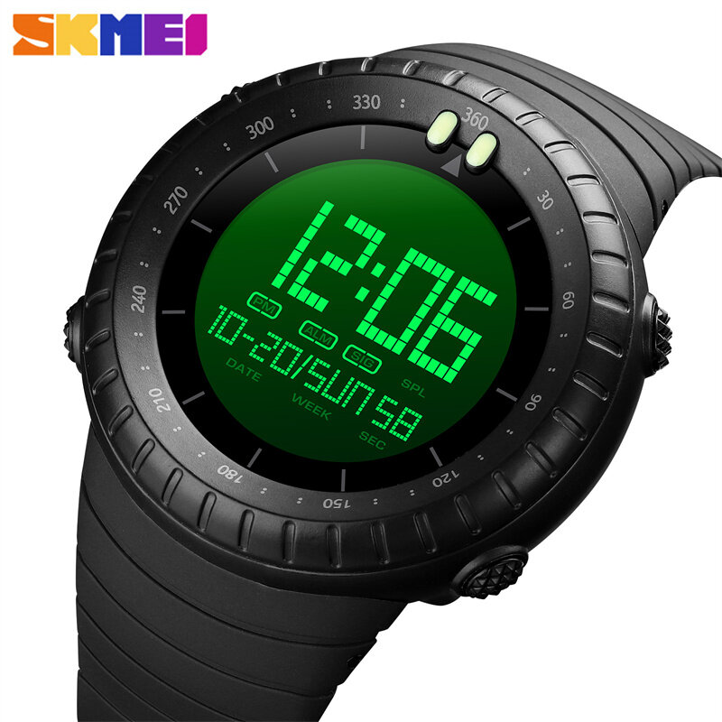 SKMEI ยี่ห้อ1992นาฬิกาสปอร์ทสำหรับผู้ชายผู้ชายแฟชั่น Digtal ไฟ LED แสดงผลนาฬิกาปลุกปฏิทิน Chrono ...