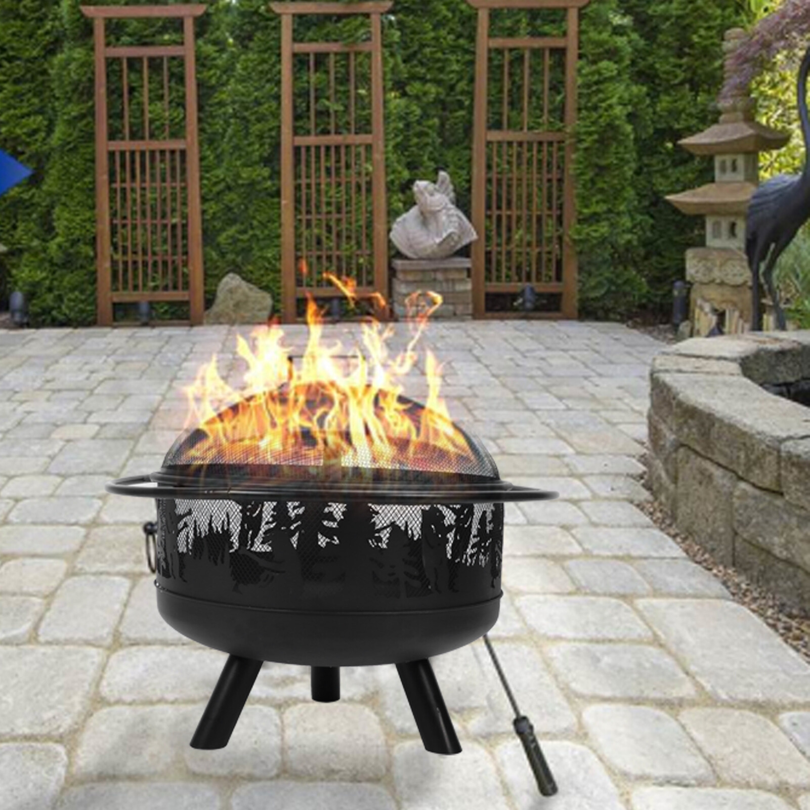 Wrought Iron Fire Pit Animal Patterns เตาผิงเผาไม้สำหรับลานกลางแจ้งลาน ...