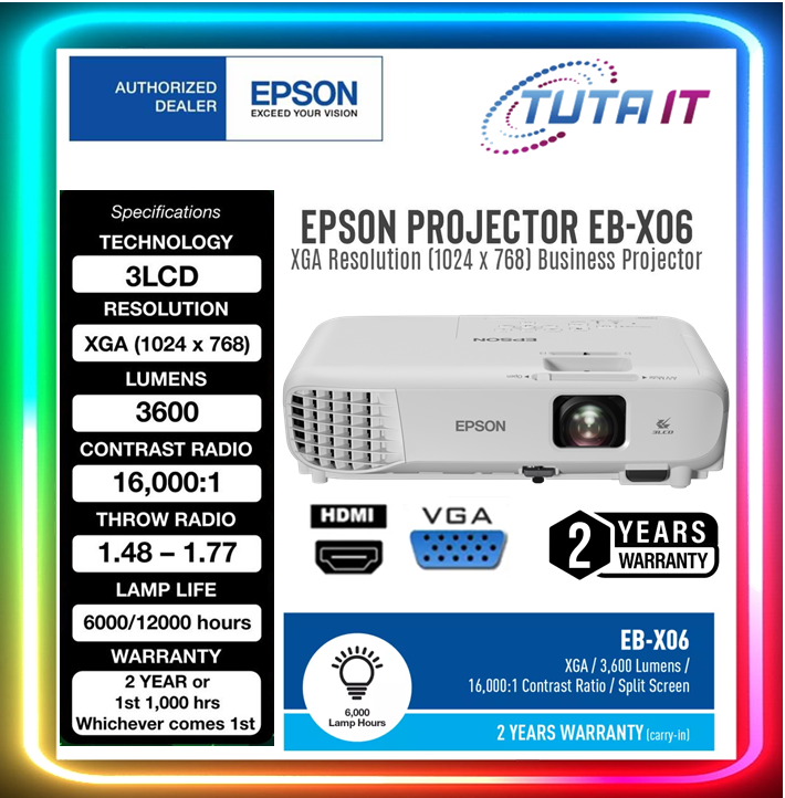 Epson EB-X06 XGA 3600 Lumens 3LCD Projector | Lazada