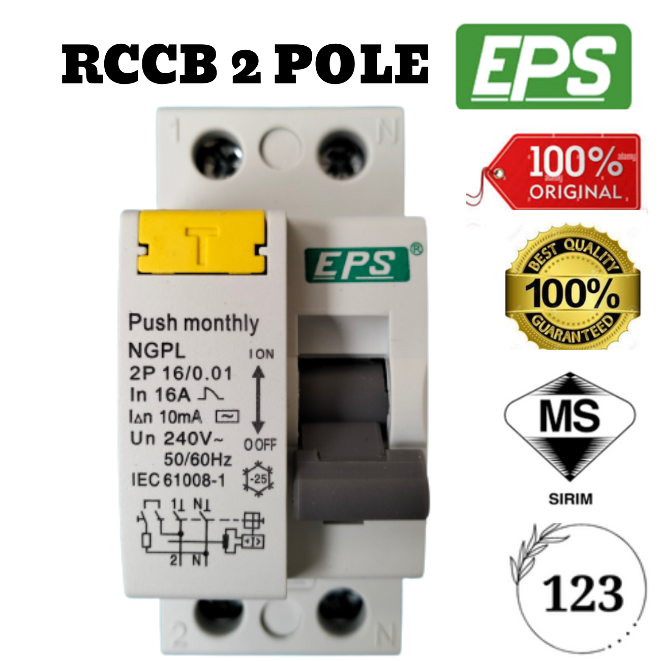 EPS RCCB 2 POLE RESIDUAL CRRENT OPERATED CIRCUIT-BREAKER 20A/40A/63A [10MA/30MA/100MA] | Lazada