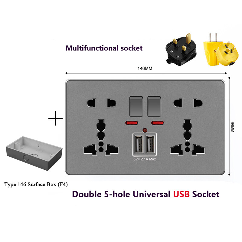 LSG Universal Wall Socket With switch Grey PC Panel 13A 250V ...