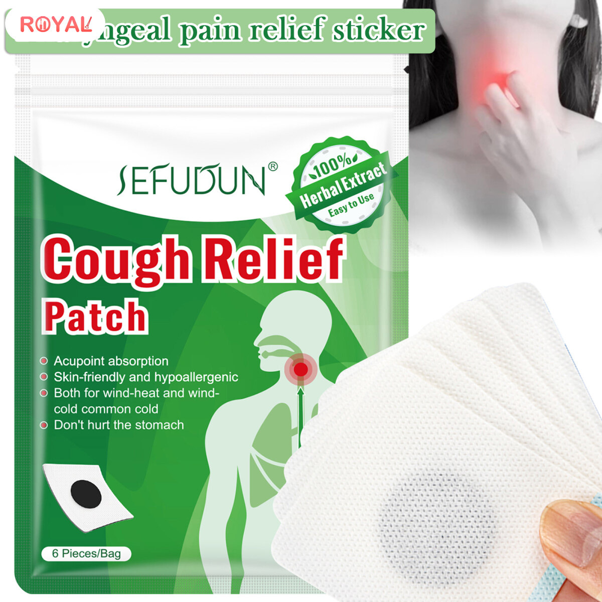 6PCS Cough Relief Patch Herbal Plaster For Relieves Cough Itchy Throat ...