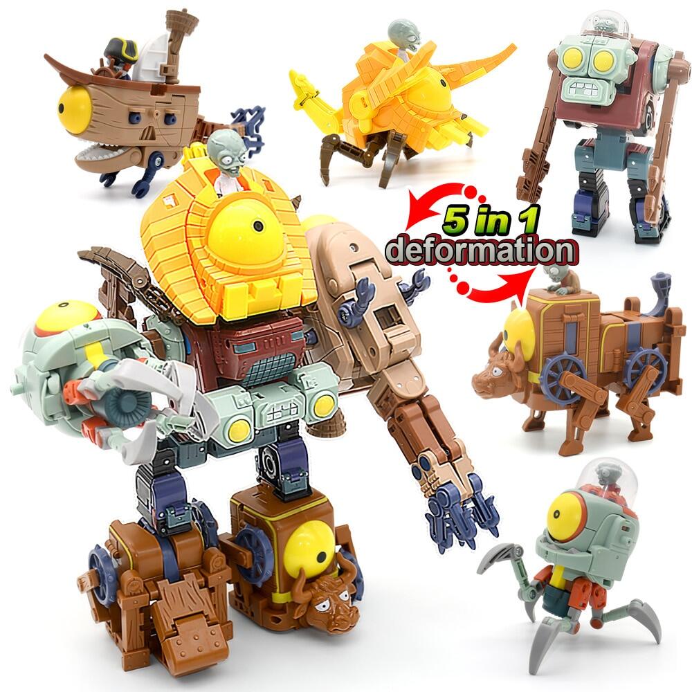 5 In 1 Assembly Deformation Toys For Boys BOSS Robot Doll PVZ Zombies ...