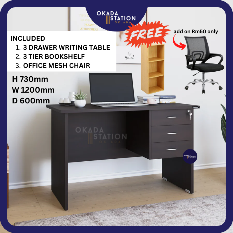 OKADA Writing Table / Meja Pejabat / Study Desk with Drawer / Meja ...