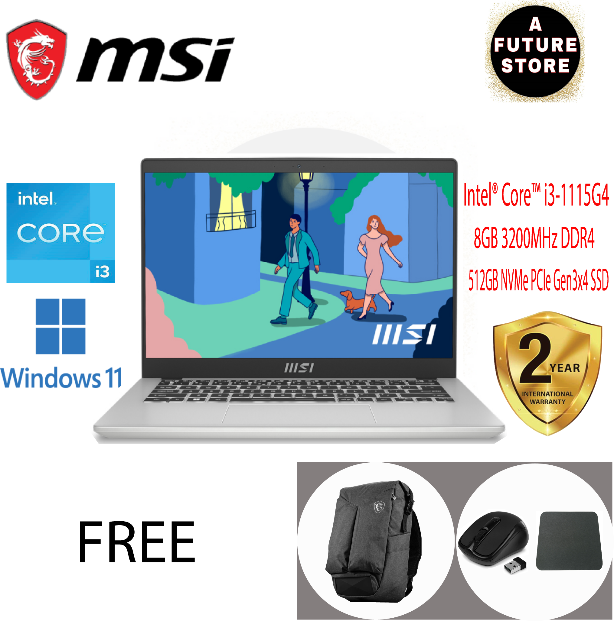 MSI Modern 14 C11M-050 14" FHD Laptop Urban Silver ( I3-1115G4, 8GB ...