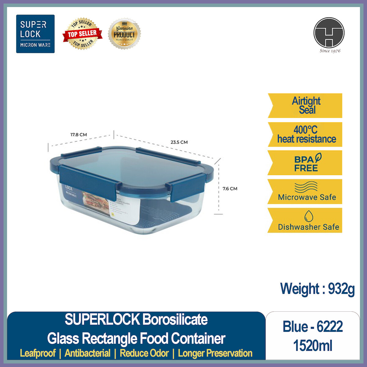 [TeoHin] Micronware Superlock Airtight Borosilicate Glass Rectangular ...
