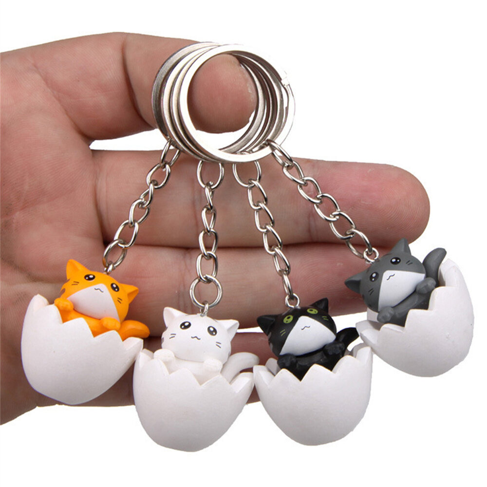 Key Rings Kawaii Women Ornament Car DIY Gifts Cartoon Doll EggShell Cat ...