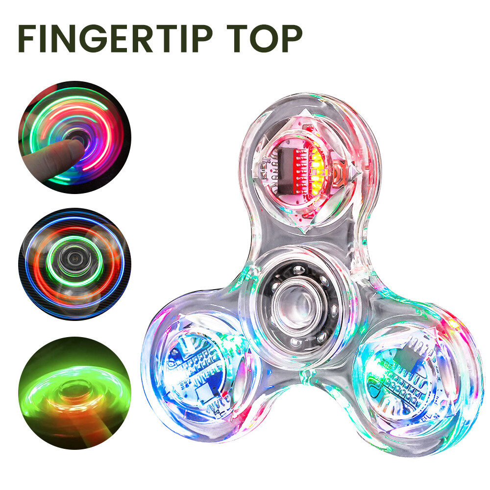Fidget Spinner LED Light Crystal Fidget Toy 3 x 3 Inch Light up Rainbow ...