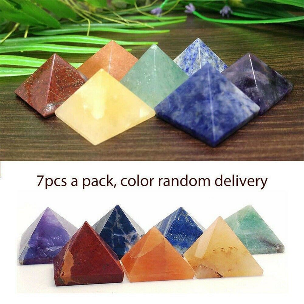 【SZS】7 Chakra Pyramid Stone Set Crystal Healing Wicca Natural ...
