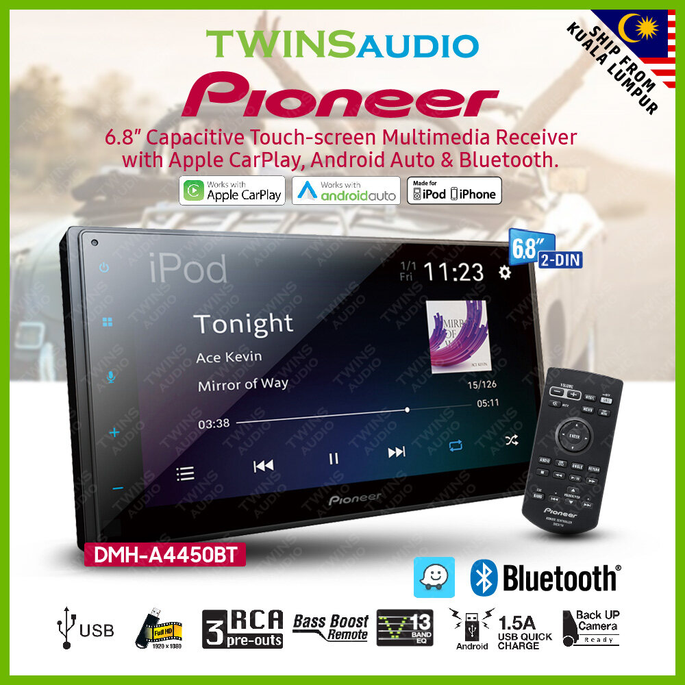 Pioneer DMH-A4450BT 6.8" Capacitive WVGA Touchscreen Display In-Dash Double-DIN A-Series ...