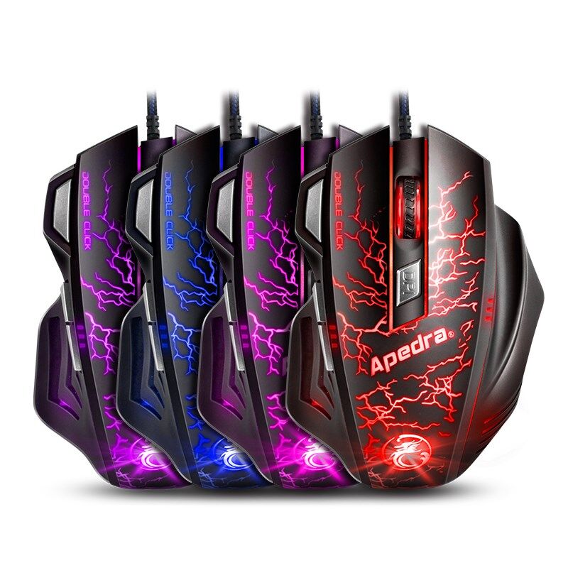 APEDRA A7 USB Wired Gaming Mouse 7 Buttons Ergonomic Mice Colorful LED Optical Mouse Gaming Mice ...
