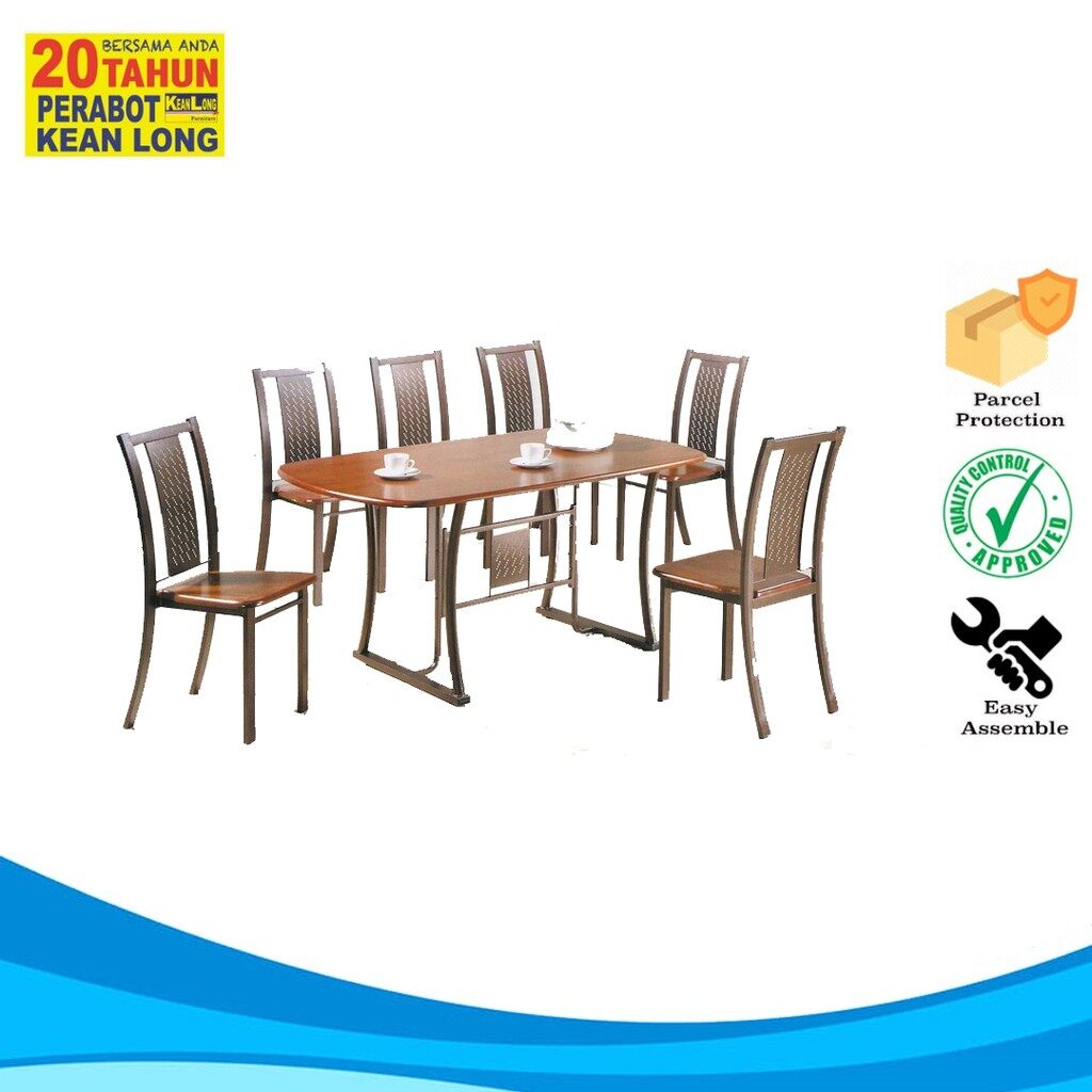 [Ready Stock] 3V Set Makan Besi / Dining Table Set 6+1 / Iron Leg Table ...