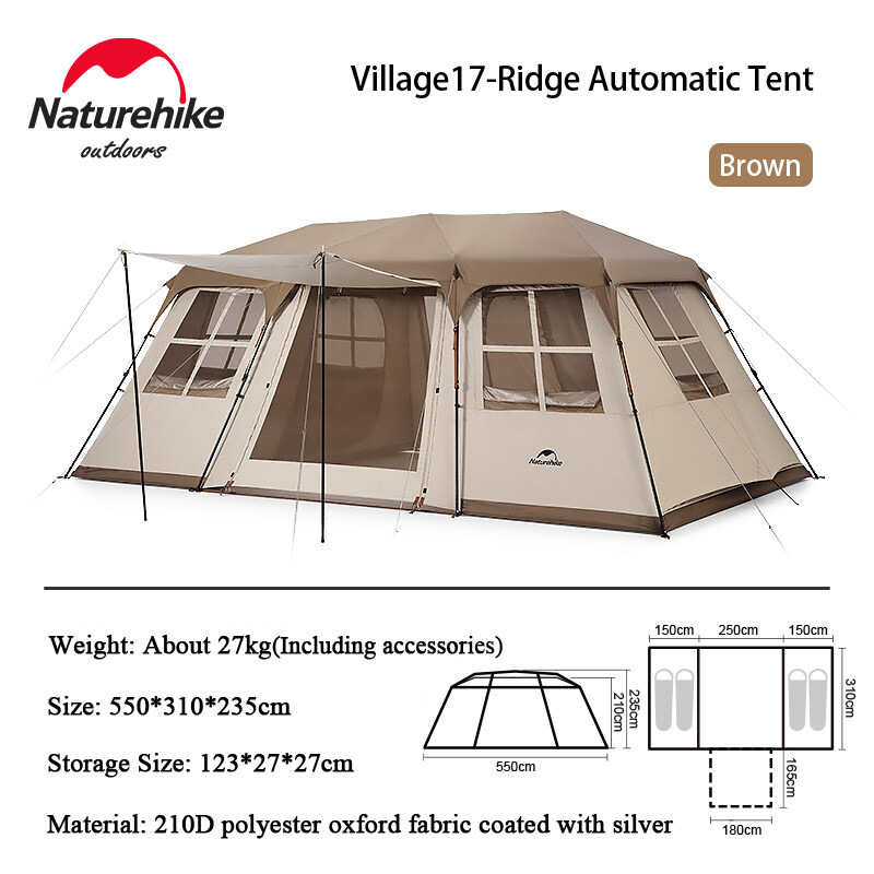 Naturehike outdoor camping two bedroom family tent Village 13 Village 17 automatic tent with ...