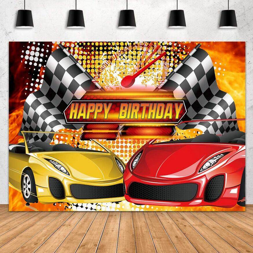 Racing Car Backdrop Flag Shiny Light Dot Background Birthday Party ...