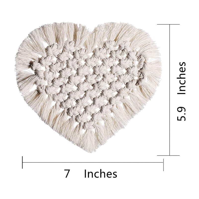 4 Pack Handmade Cotton Boho Macrame Coasters, Love Heart Shape Cup Pad ...