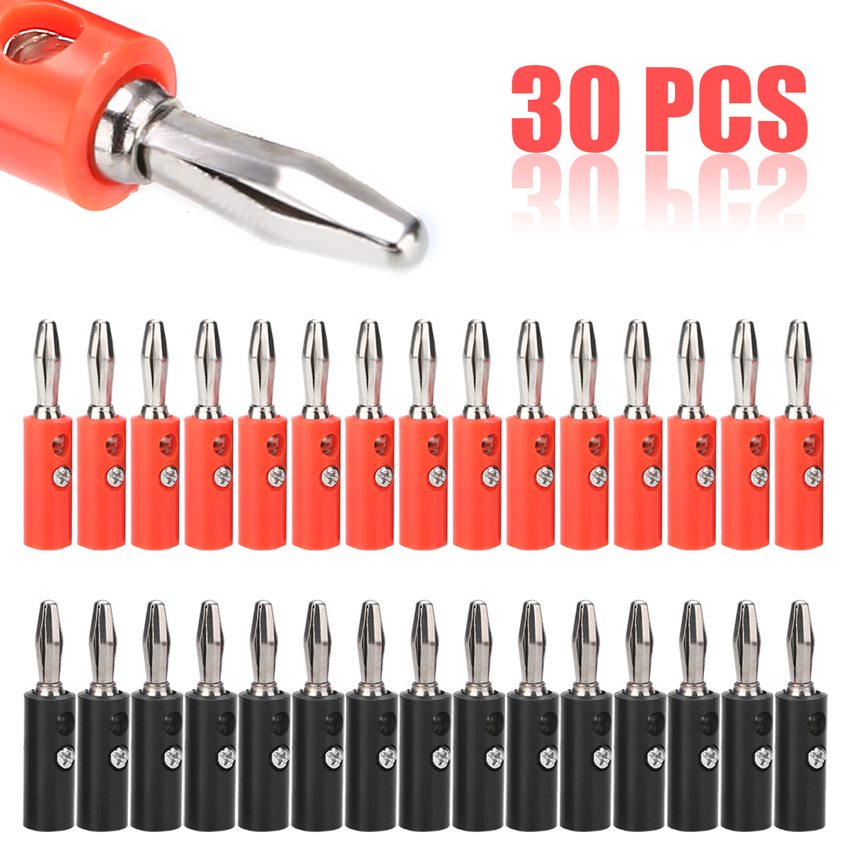 Acesia 30Pcs สีแดง + สีดำ4Mm สายเสียงสำหรับลำโพงสกรูมีสายประเภทกล้วยหัว ...