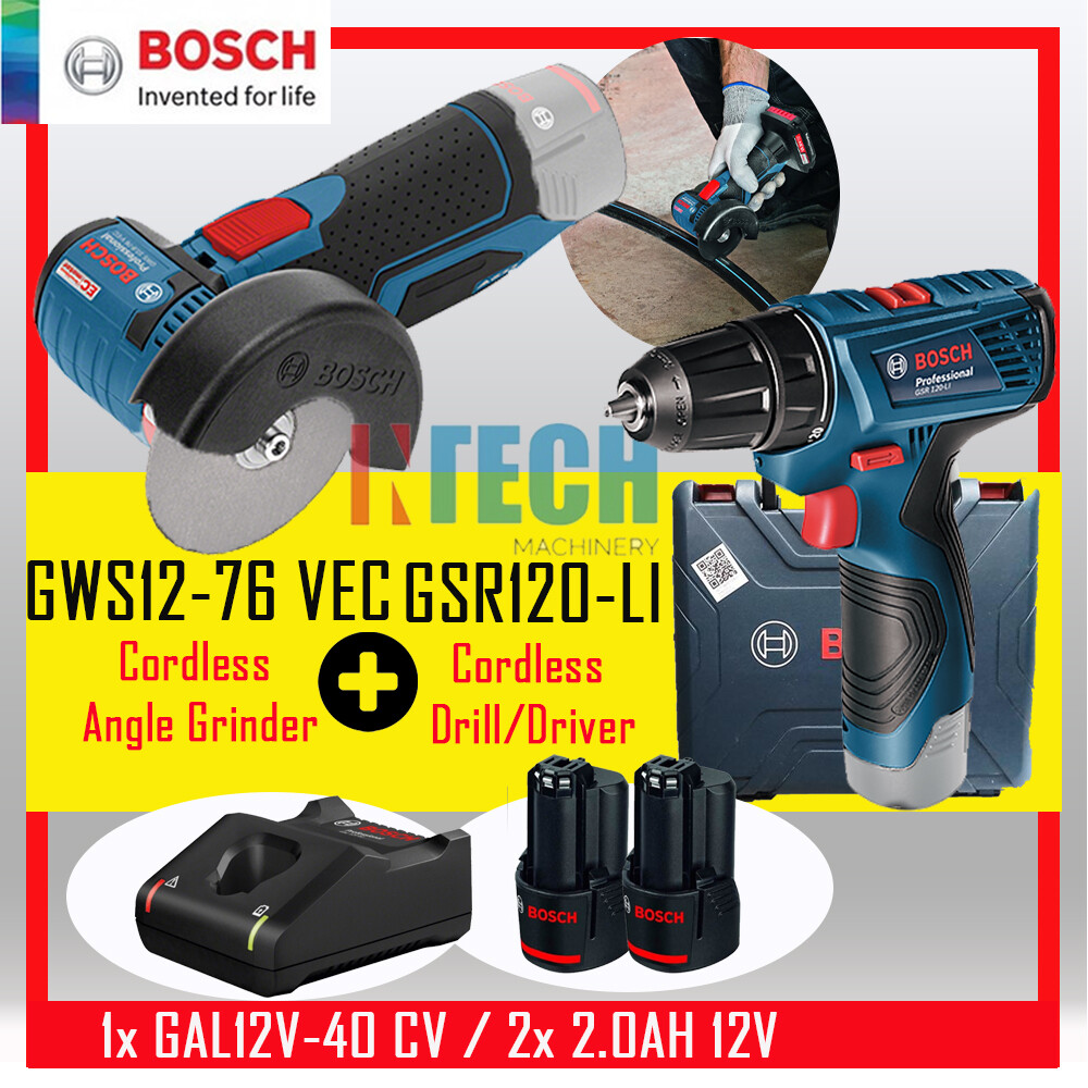 BOSCH COMBO KIT GSR120-LI CORDLESS DRILL/DRIVER C/W GWS12-76V-EC(SOLO ...