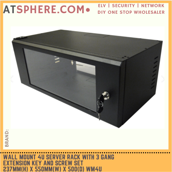 Wall Mount 4U Server Rack with 3 Gang Extension Key and Screw Set 237mm ...